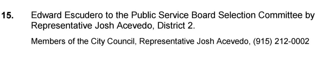 CITY REP ACEVEDO APPOINTS EDWARD ESCUDERO TO THE PUBLIC SERVICE BOARD ...